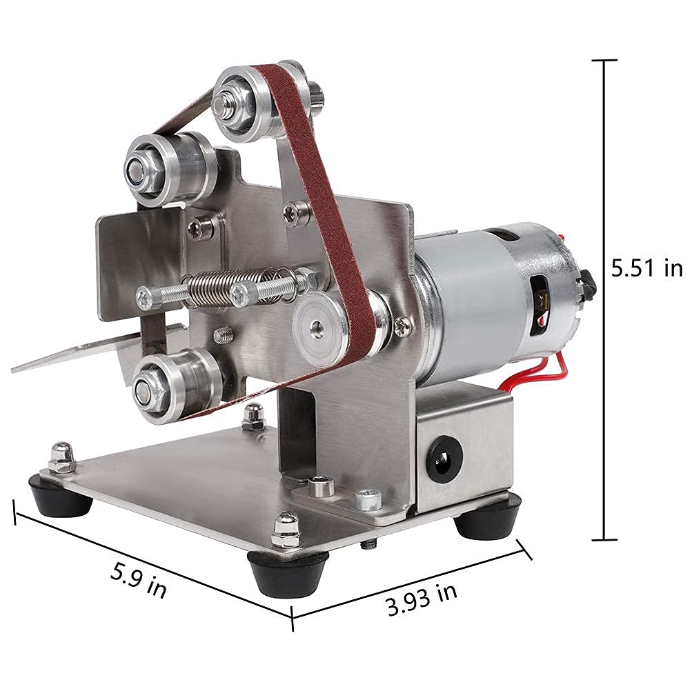 Mini Belt Sander Bench Metal Grinder Knife Making Small Electric Sharpening Machine with 10PCS Sanding Belt Tool Kit 7 Power Speed Polisher for DIY Wood Working Apex Edge Polishing Lijadora de Banda
