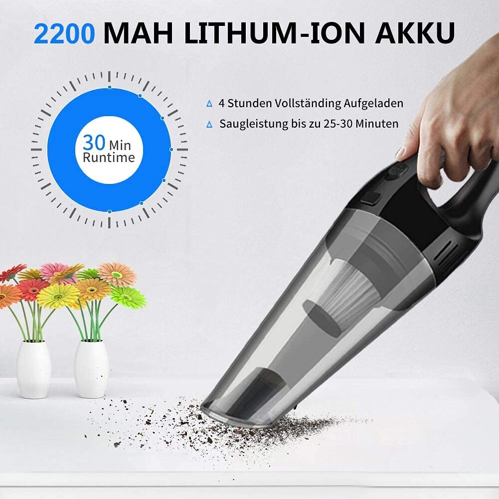 Handheld Vacuum Cleaner, Cordless Vacuum Cleaner, Rechargeable Car Vacuums 120W 6000PA Strong Suction, Wet & Dry Cleaning