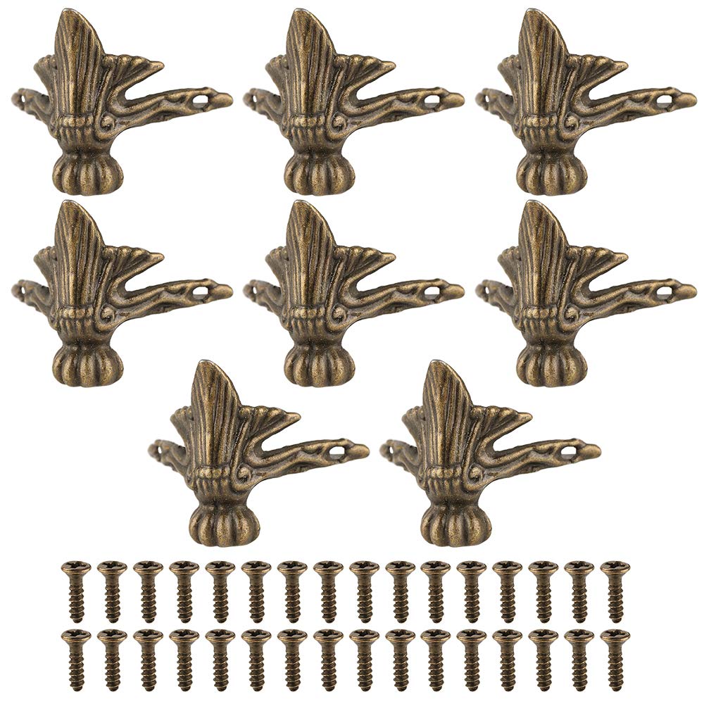 GTHER 8PCS Antique Vintage Box Decorative Feet Leg Corner Protector for Wood Jewelry Case Chest Storage Box, Bronze