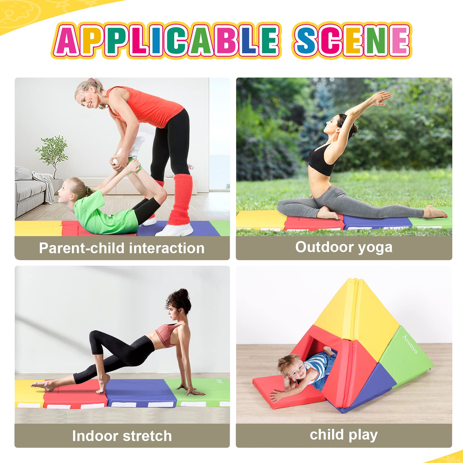 Kids' Gymnastics Mat 71.56"L x39.3"W x2"H Tumbling Mat Exercise Mat,Folding Portable 2" Extra Thick Wrestling Mats Fold multiple shapes for Home Gym Exercise & Play