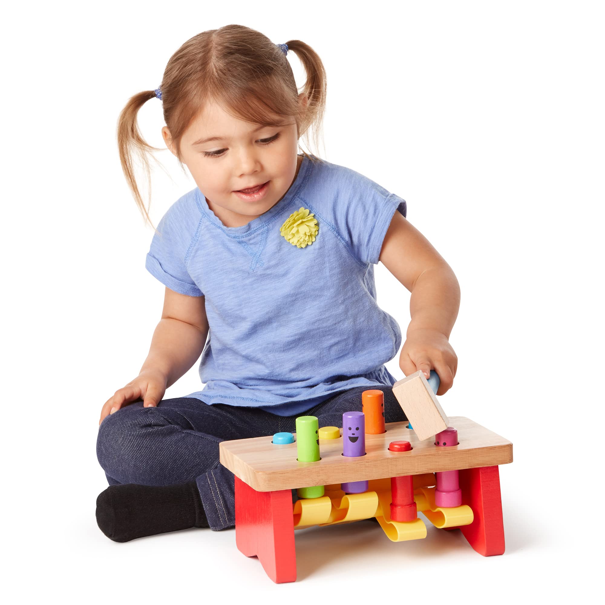 Melissa & Doug Band-in-a-Box Clap! Clang! Tap! - 10-Piece Musical Instrument Set & Deluxe Pounding Bench Wooden Toy with Mallet