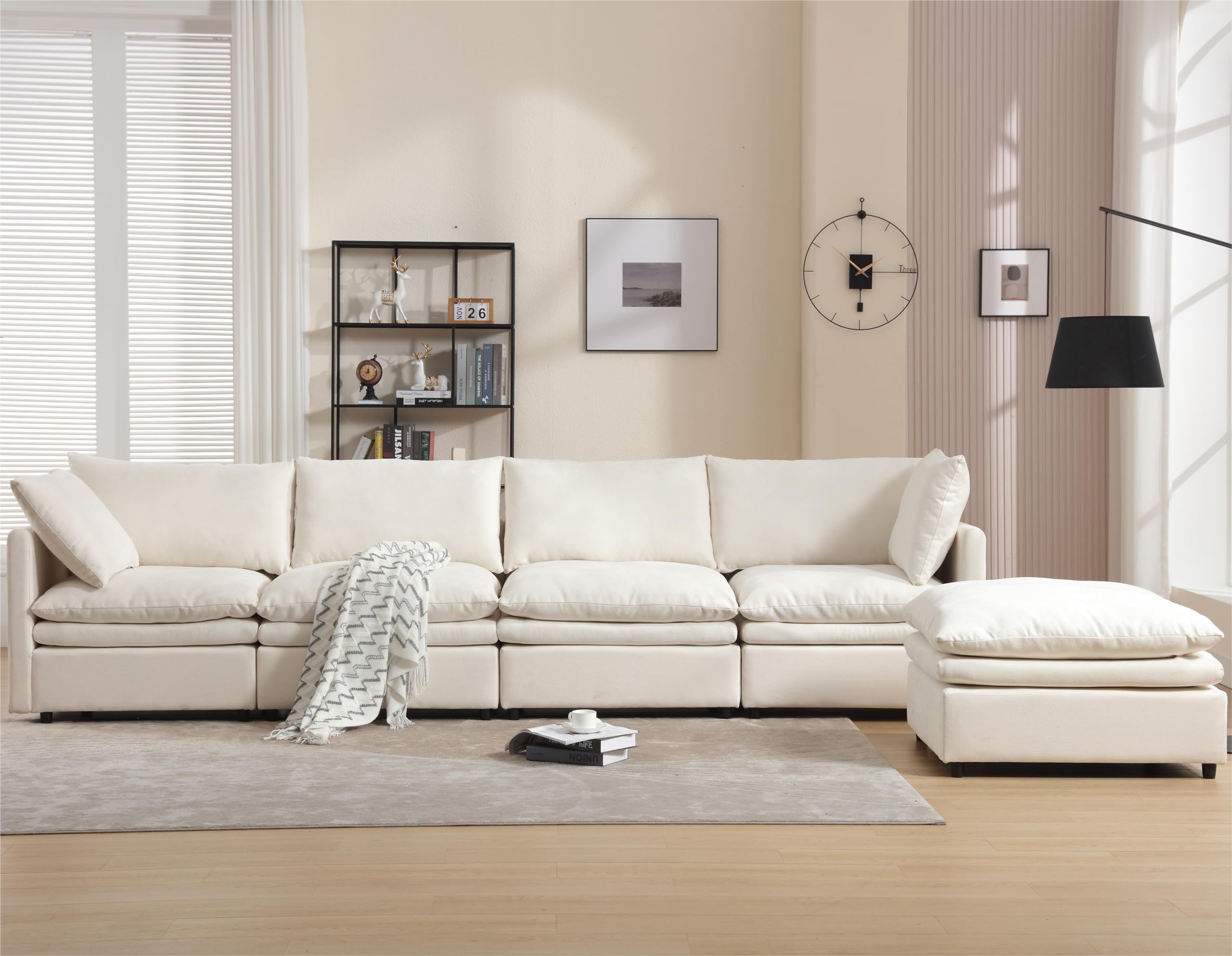 VASOENY 130 X 64.2'' Modular Sectional Couch, 5 Seat Upholstered L Shaped Sofa Couch, Modern Corner Sofa Couch with 6 Pillow for Living Room, Office, Convertible Chaise Lounge