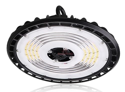 RuggedGrade 100 Watt LED High Bay UFO Corvus Series Lights - with 40w Kono Series Battery Back Up - 14,500 Lumen - 3.3ft Cord - 5000K - DLC Premium 5.1 Optional