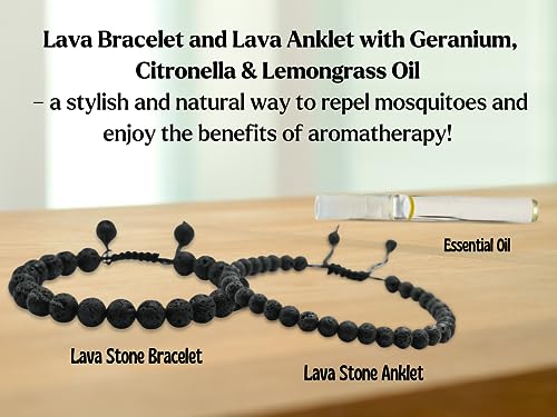 Mosquito Repellent Bracelets and Anklet Repeller with Essential Oil Refill Container - Lava Stone Camping Essentials Mosquito Bracelets for Adults Bug Repellent Bracelets - Pack of 2 Bug Bands