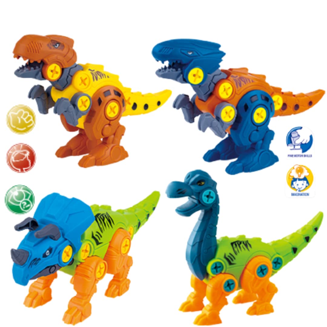 Kidtastic STEM Dinosaur Toys Construction Engineering Building PlaySet 4-Pack Take Apart Fun for Boys Girls Toddlers Ages 3-6 and Up Years Old