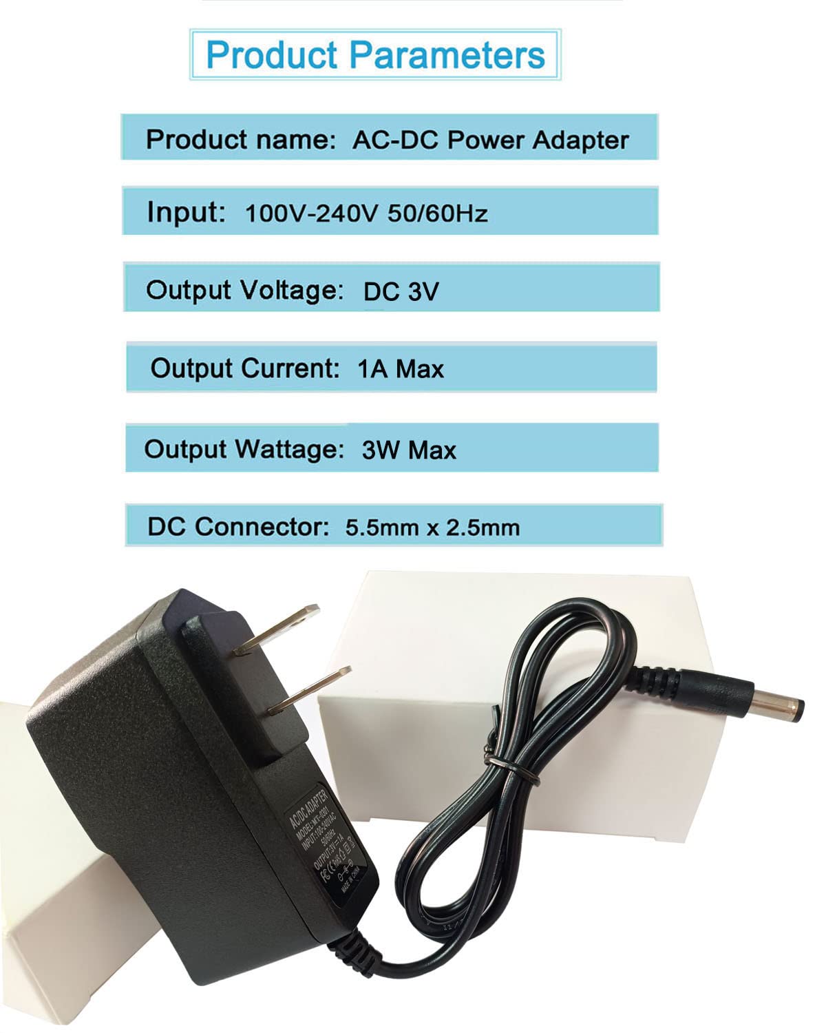 MTYTOT 2PCS 3V 1Amp Power Adapter Supply 100-240 AC to DC 3Volt 1000mA 0.8A 450mA 2.5mm X 5.5mm TIP Transformer Adapter for LED Lights Tabletop Fountain, Replacement 2AA's in Small Devices