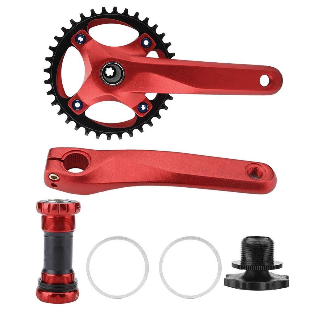 Fafeims Crankset Integral Single Speed Crank Set Mountain Bike Bottom Bracket and Chain Arm Kit (Red)