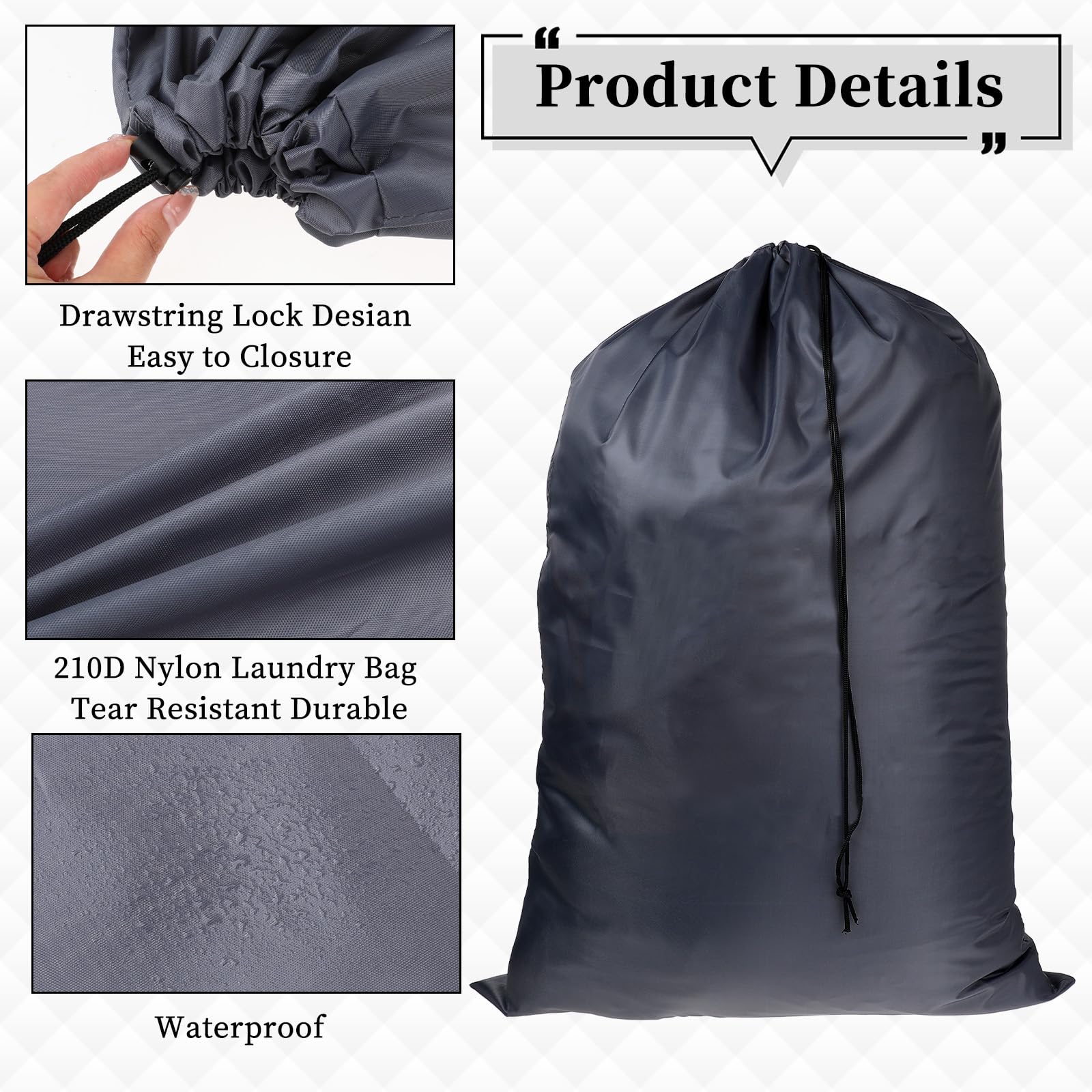 Prasacco Travel Laundry Bag, 21x36Inch/60x91cm Backpack Laundry Bag for College Heavy Duty Dirty Clothes Bag Machine Washable and Drawstring Closure Laundry Organizer for Camping (Gray)