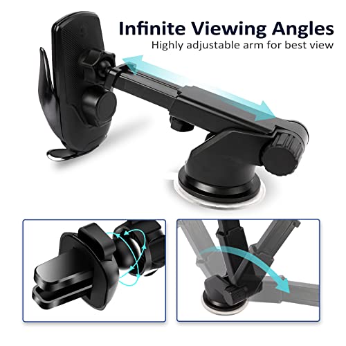 Wireless Car Charger,15W Fast Charging, Phone Holder Mount, Auto Clamping, Phone Mount Phone Holder for iPhone 14 13 12 11, Samsung Galaxy S23+ S22, etc