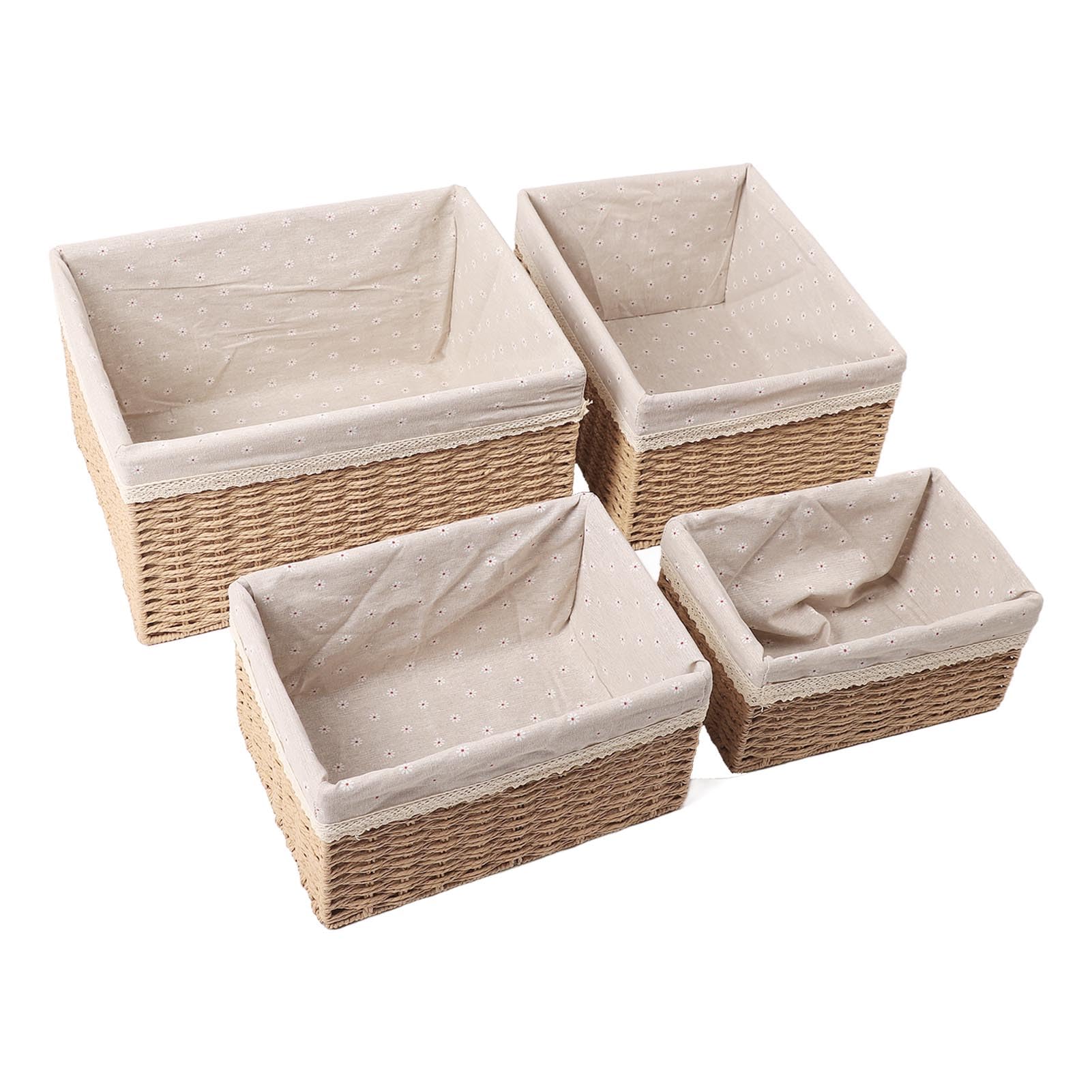 Set of 4 Straw Woven Various Sizes Stackable Bathroom Baskets Organize Home, Bedroom, office