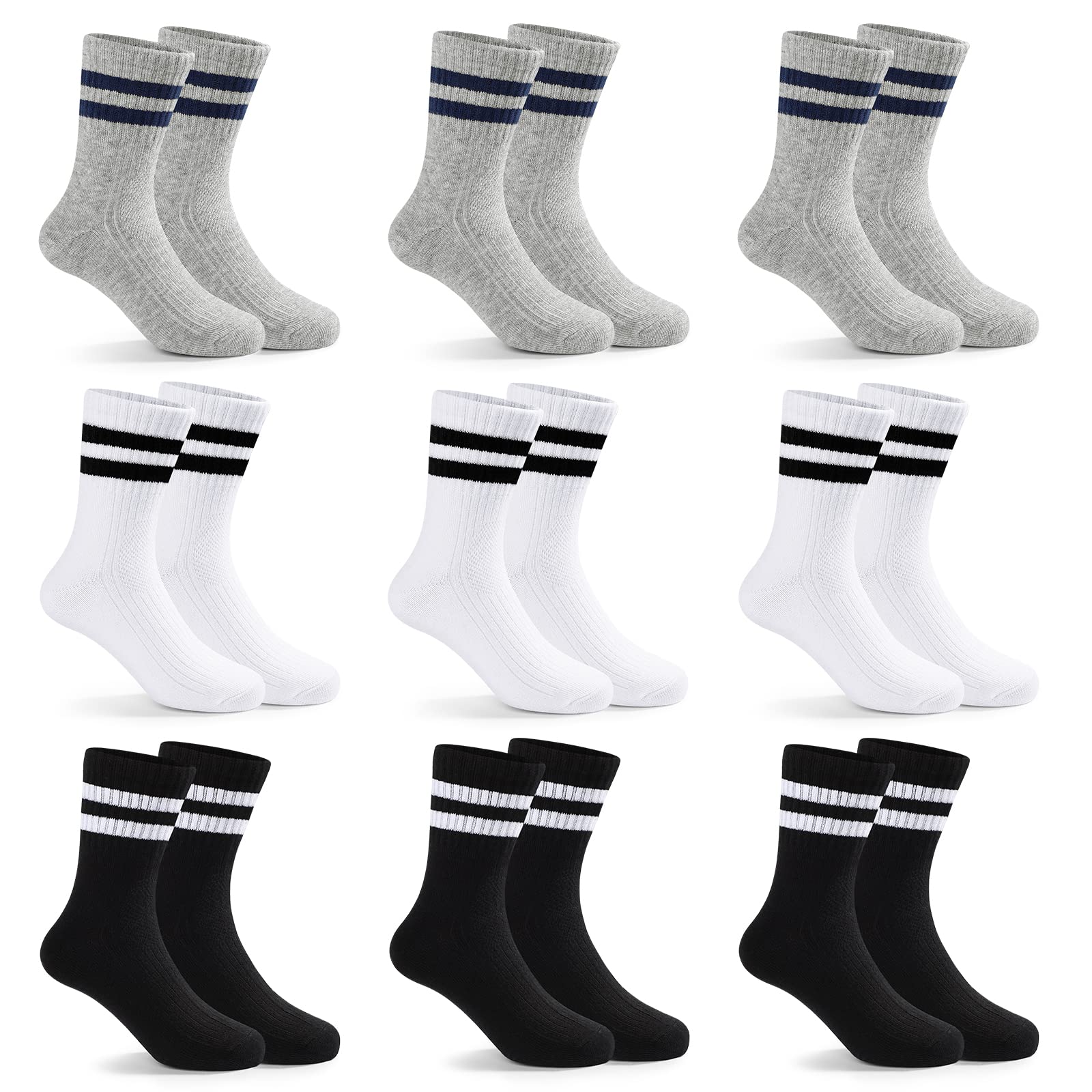 KEREDA Boys Crew Socks Kids Athletic Ankle Socks Uniform Socks for Girls 9 Pairs Multicolor 02 6-8 Years