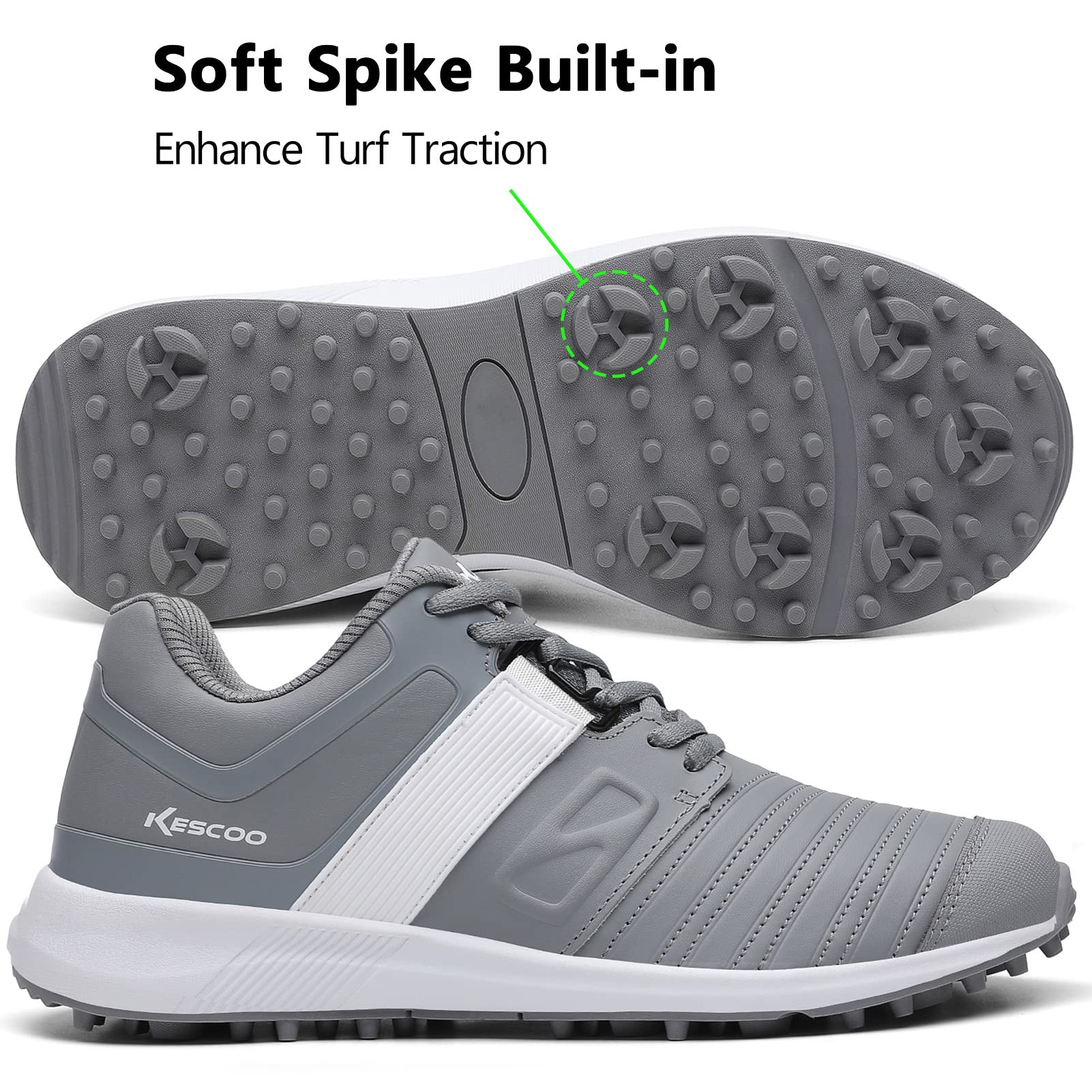 KESCOO Waterproof Golf Shoes Men Professional Spikeless Golf Footwear Lightweight Outdoor Comfortable Golf Training Sneakers, Grey White 9