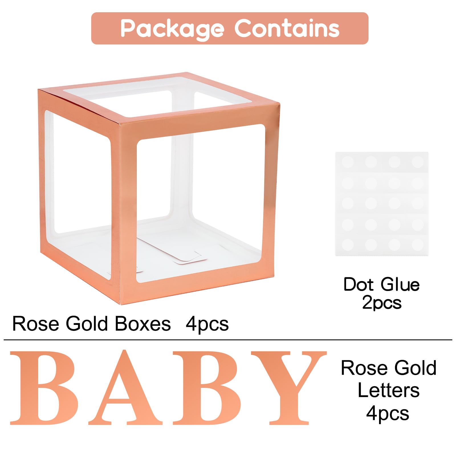RUBFAC Baby Boxes with Letters for Baby Shower Silver Clear Block Box Transparent Balloon Boxes Birthday Party Decoration Gender Reveal Gift Box