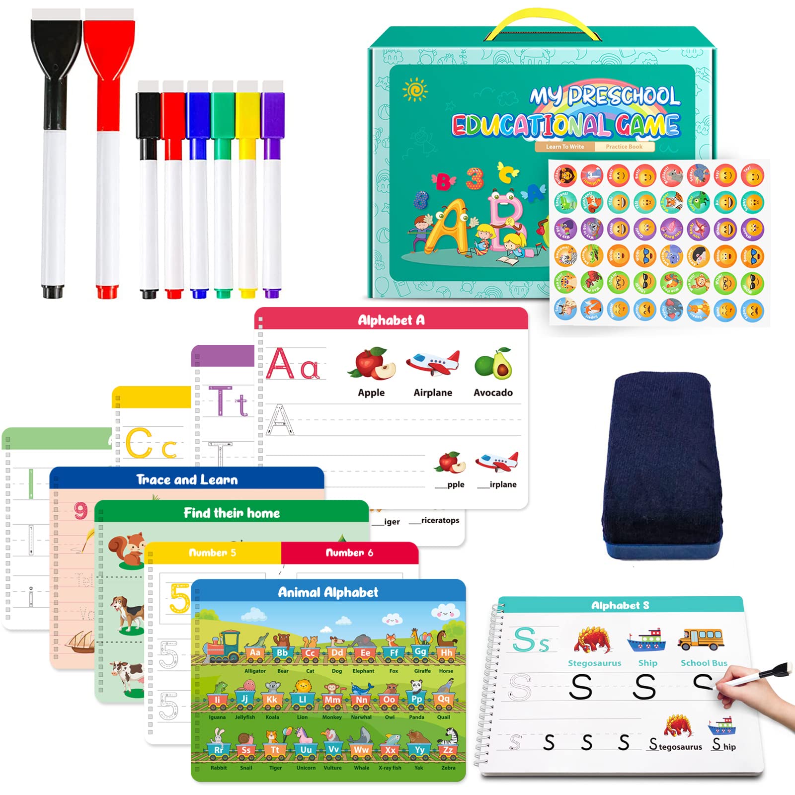 KINGTLE Learn to Write Practice Book for Kids, Handwriting Learning Workbook Montessori Preschool Educational Game