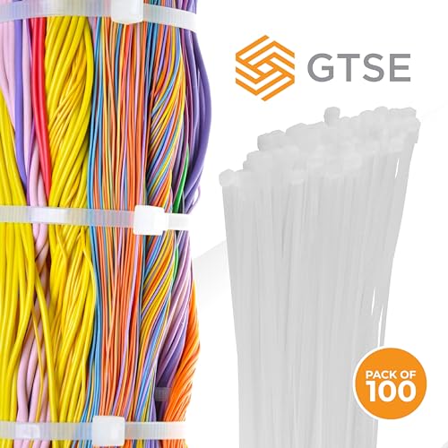 GTSE 12 Inch White/Clear Zip Ties, 100 Pack, 40lb Strength, UV Resistant Long Nylon Cable Ties, Self-Locking 12" Tie Wraps