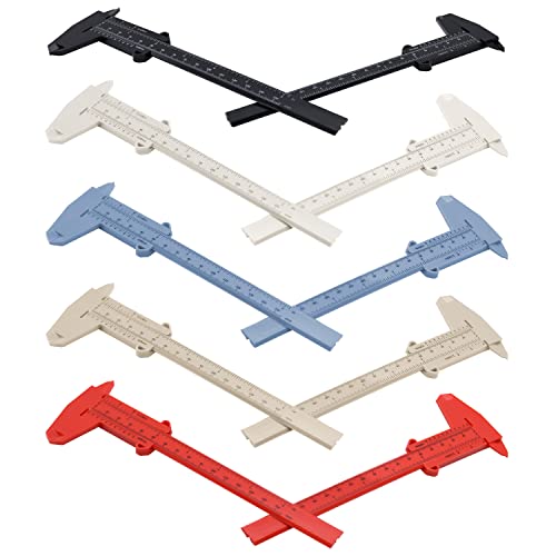 Mini Plastic Caliper, 10 Pack 6in/150mm Vernier Caliper, Double Scale Sliding Gauge Measuring Tool for Student Office, Jewelry Sliding Gauge Ruler Measuring Tool, 5 Different Colors(10 Pack)