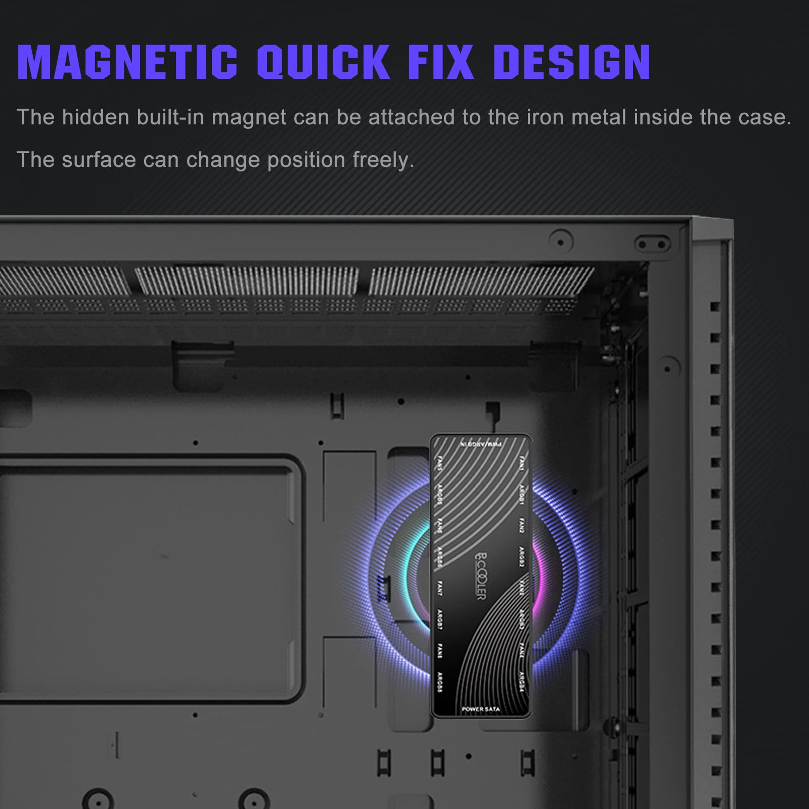 PCCOOLER PWM Fan Hub, Addressable 5V 3Pin ARGB & 12V 4Pin PWM 2-in-1 RGB Case Fan Hub with Hidden Magnetic Base and SATA Power 16 Port, Support 8 Computer CPU Fans Splitter