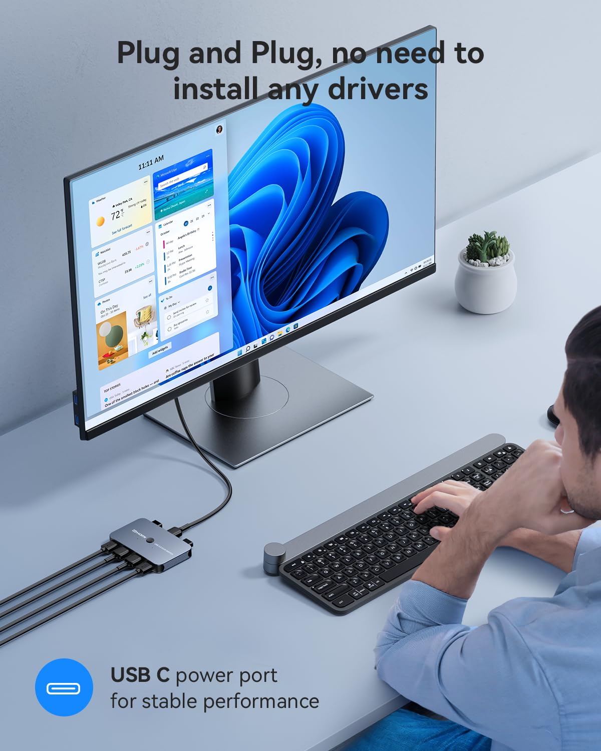 KVM Switch, ABLEWE Aluminum KVM Switch HDMI,USB Switch for 2 Computers Sharing Mouse Keyboard Printer to One HD Monitor, Support 4K@60Hz,2 HDMI Cables and 2 USB Cables Included