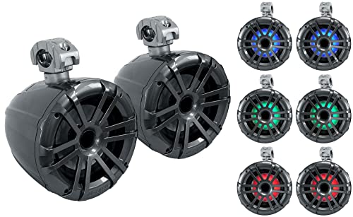 MEMPHIS AUDIO Pair MXA82TG 8" Marine Wakeboard Tower Speakers/LED+Swivel Grey Bundle with Rockville RGHR51 5 Zone Single Din Marine Receiver (2 Items)