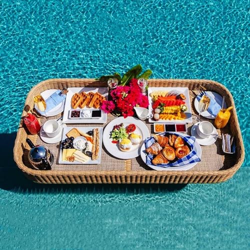 Floating Tray Floating Pool Tray Rattan Woven Floating Pool Tray, Stylish Breakfast Tray On The Water, Oversized Floating Bar & Table For Pool (Color : 100x50x15cm)
