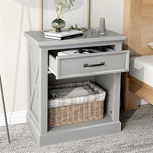 HIGOH Bedside Table Modern Wooden Nightstands Retro Minimalist Bedside Table Gray Storage Cabinet Bed Side Tables Home Bedroom Furniture