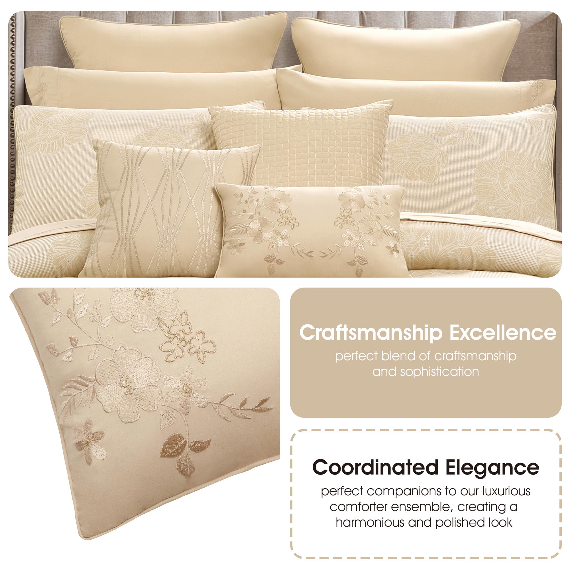 Stratford Park 13 Piece Gold Comforter Set, Cozy & Warm, King Size, Girls Bedding, All Season Bedding Set, Unique Pattern, Matching Decorative Pillows, Pillow Sham