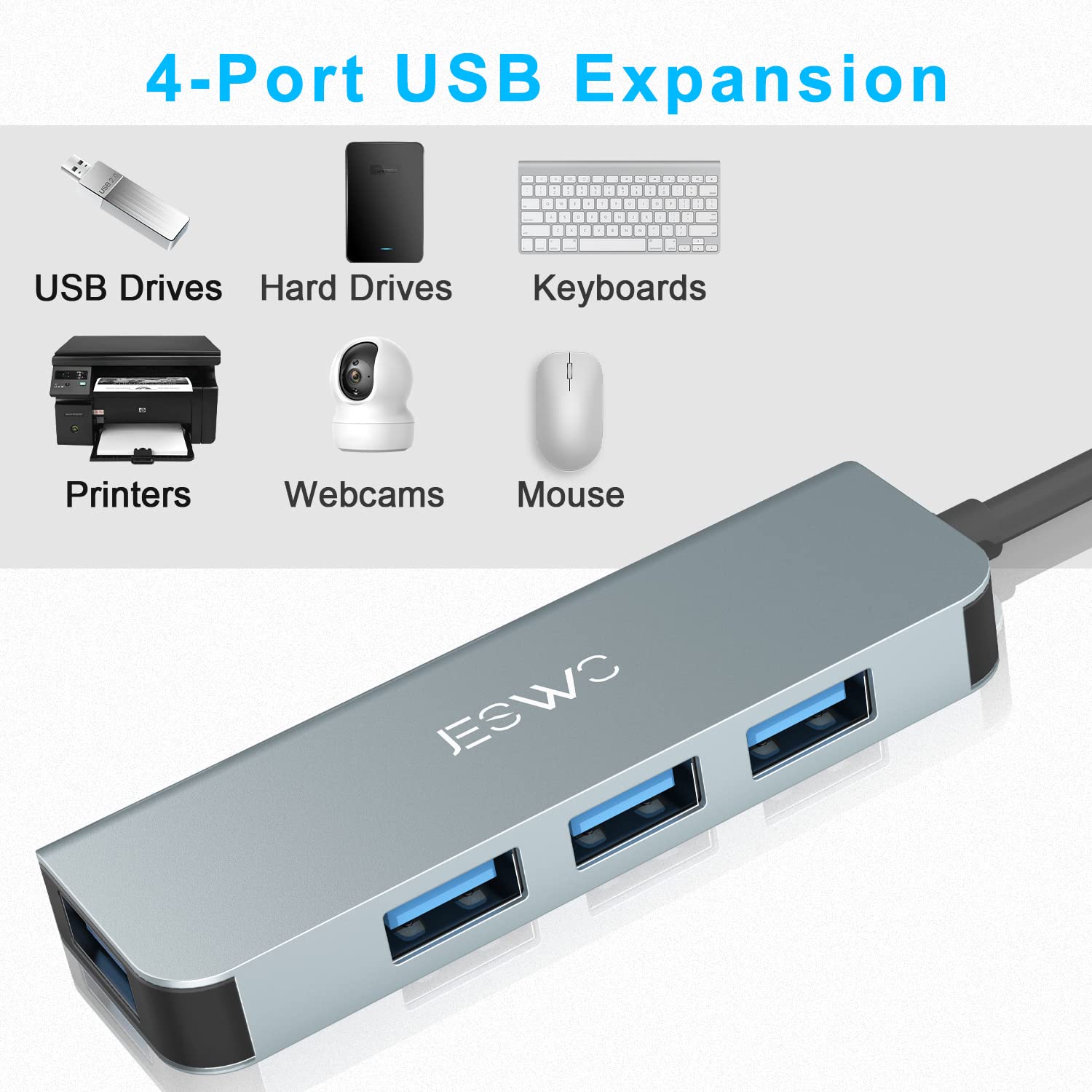 JESWO USB C to USB Hub, 4-Port USB C Hub with 4 USB 3.0 Ports & 1 USB C to USB 2.0 Adapter for MacBook Pro/Air, iMac, iPad Pro, Chromebook, Dell XPS, Surface and More
