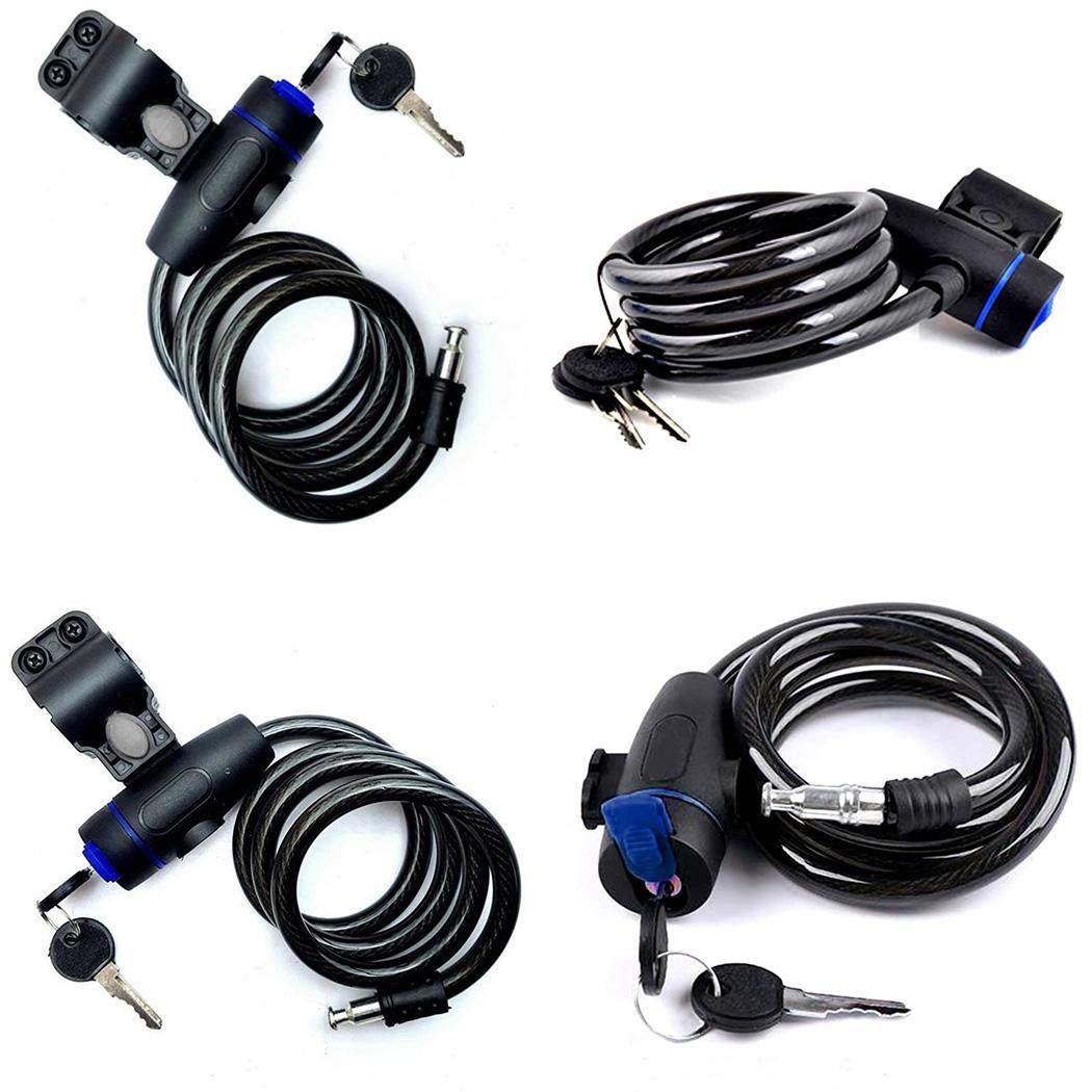 MACIMO Anti-Theft Bicycle Bike Lock Stainless Steel Cable Coil Security Lock with 2 Key (Color : Black)