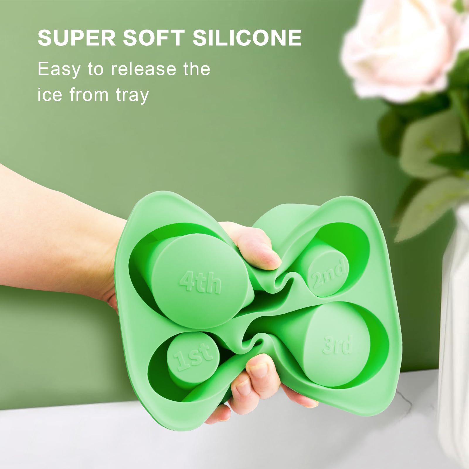 Ice Cube Tray Mold for Stanley 40oz 30oz 20oz 14oz Tumbler Accessories, Alwenid Silicone Ring Ice Maker with Lid for Freezer, Cocktails, Whiskey, Coffee and Juice, BPA Free, Dishwasher Safe(Green)