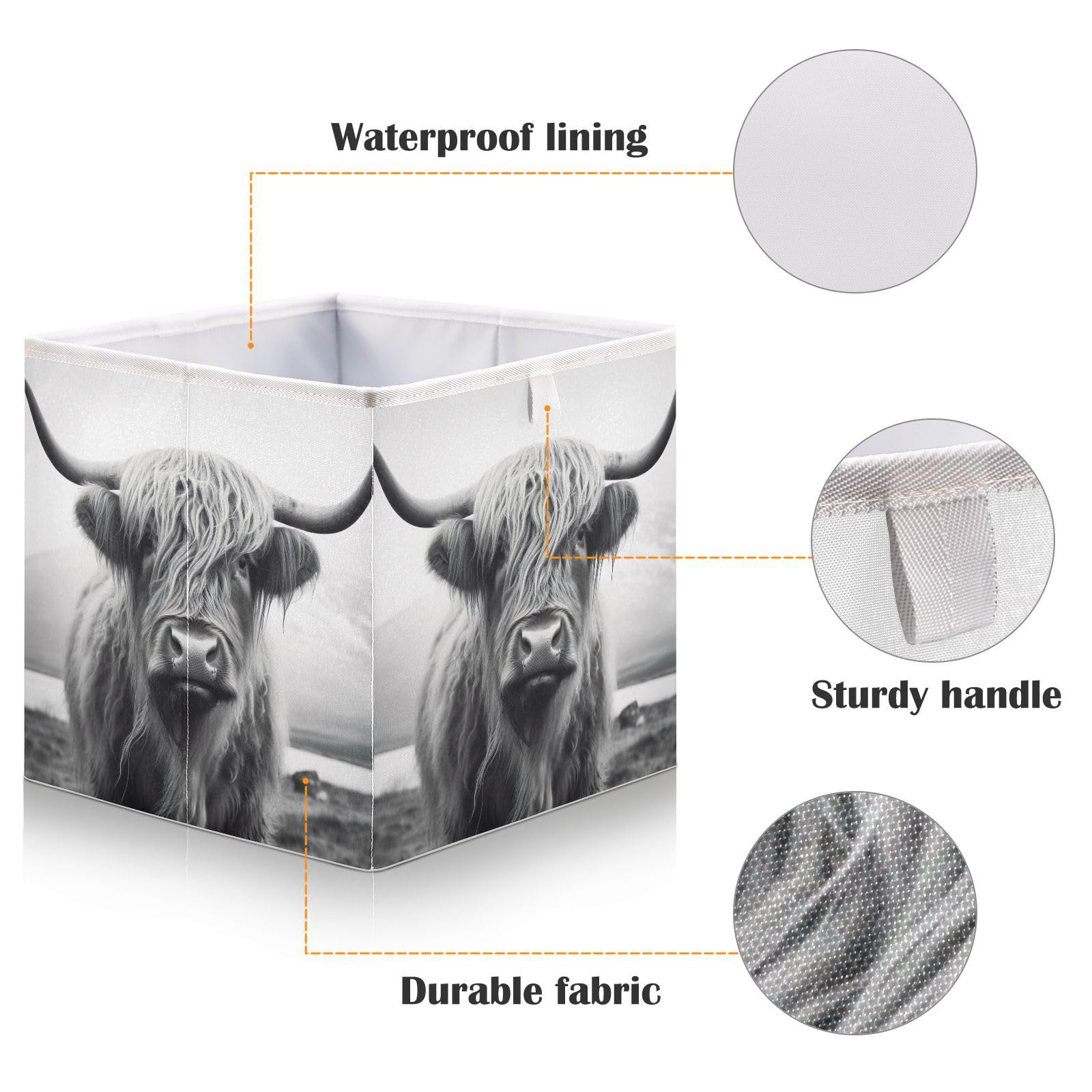 Kigai Storage Basket Highland Cow Foldable Storage Bin 11 X 11 X 11 Inches Cube Storage Baskets Box for Shelves Closet Laundry Nursery Bedroom Home Decor