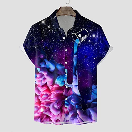 Men Summer Fashion Top Shirt Seaside Leisure Beach Printed Shirt Elegant Button Top Blouse Casual Top