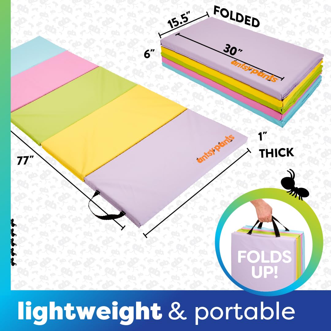 Flybar Antsy Pants Tumbling Mat β Gymnastics Mat, Easy to Clean Gym Mat, Sturdy, Foldable Tumbling Mat for Kids, Padded, Lightweight, Portable, Carrying Handle, Gymnastics Equipment for Activity Play
