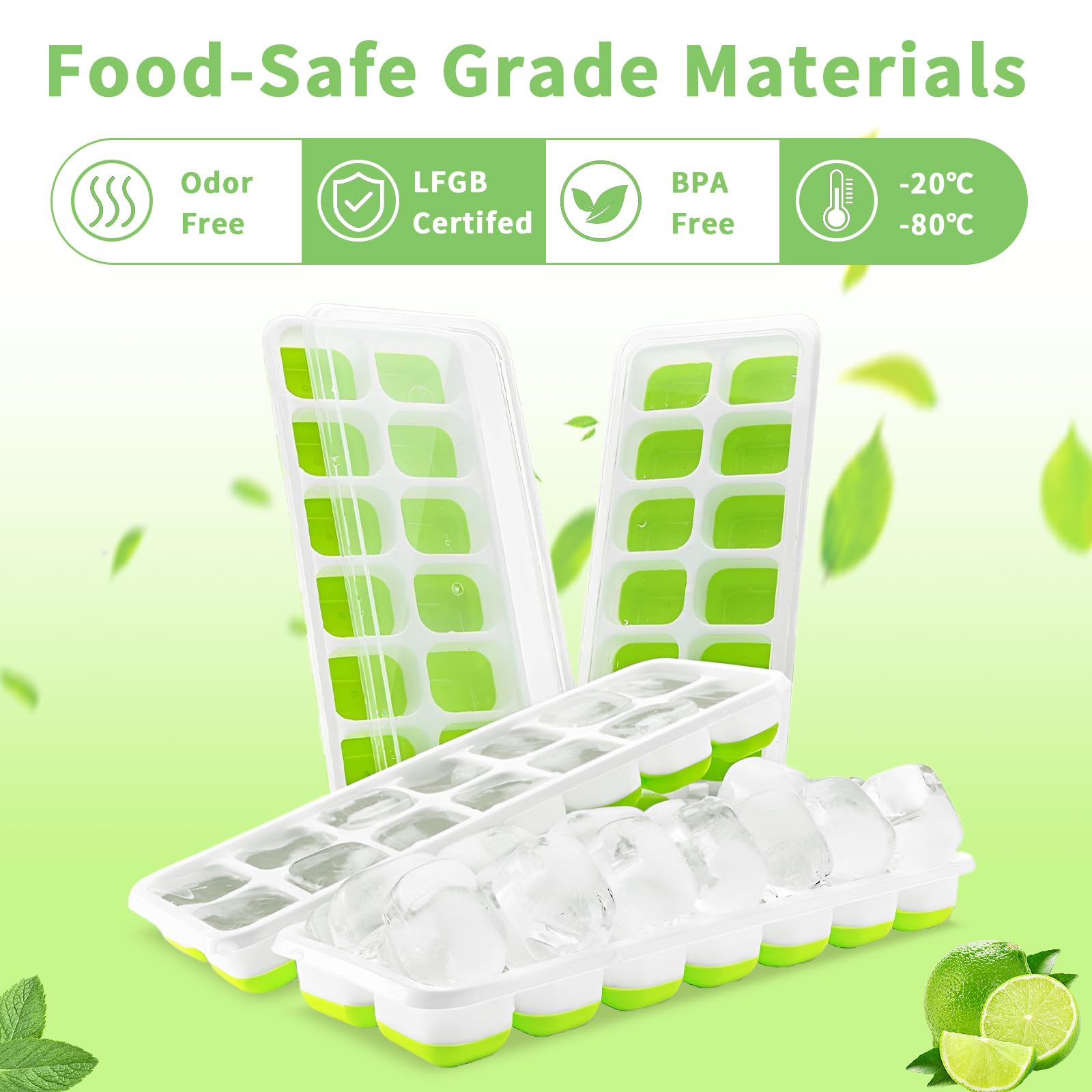 Ice Cube Tray, 4Pcs Silicone Easy-Release 14-Ice Cube Trays for Freezer with Spill-Resistant Removable Lid, Stackable Ice Molds Covers for Cocktails