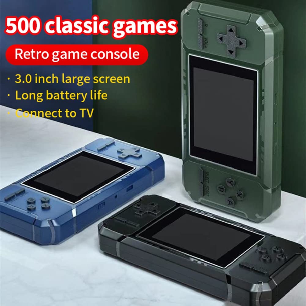 MACIMO Retro Portable Mini Handheld Game Console 8-Bit 3.0 Inch Color Screen LCD Game Player Built-in 500 Games-Green