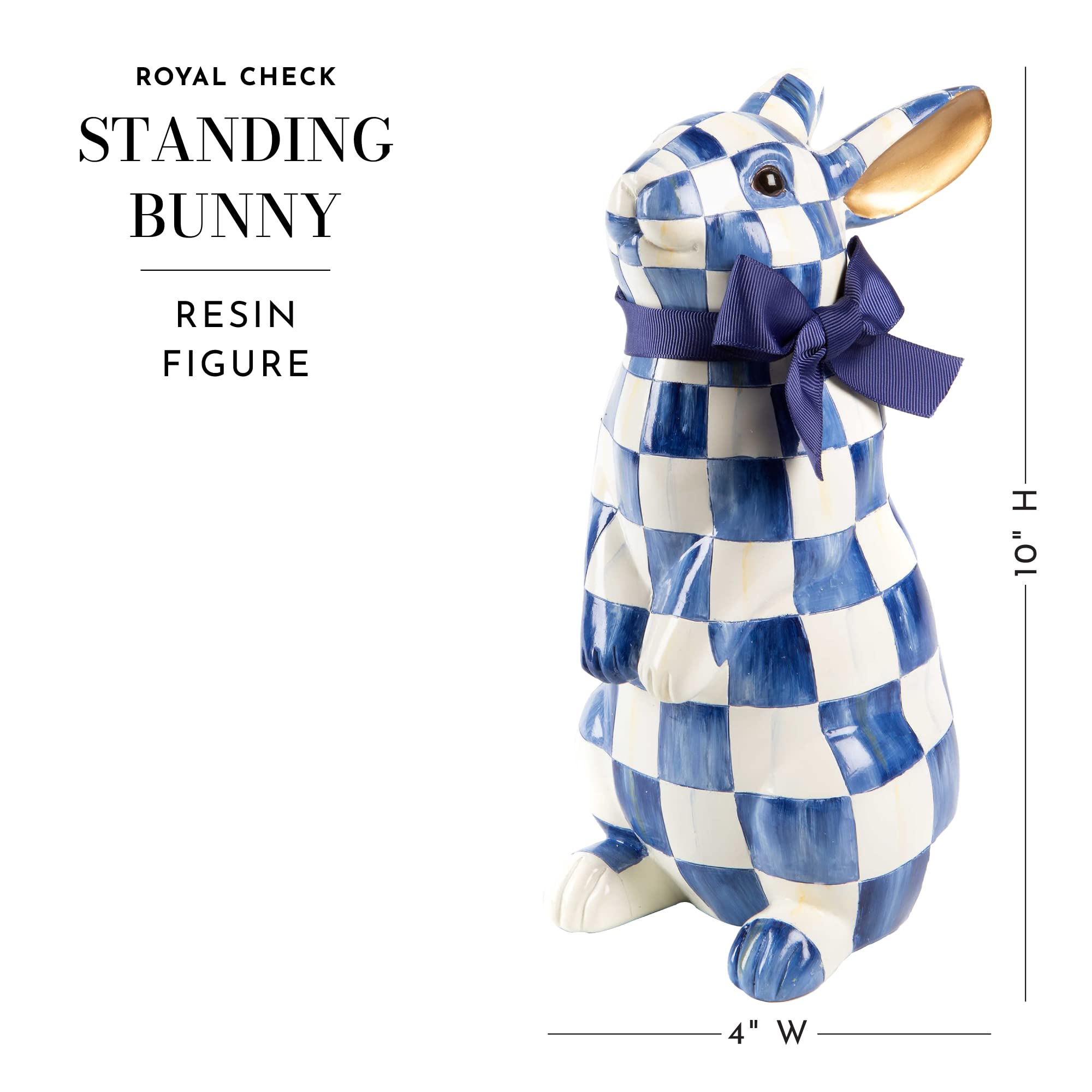 Mackenzie-Childs Bunny Figurine, Rabbit Figurine Decoration for Spring, Standing, Royal Check