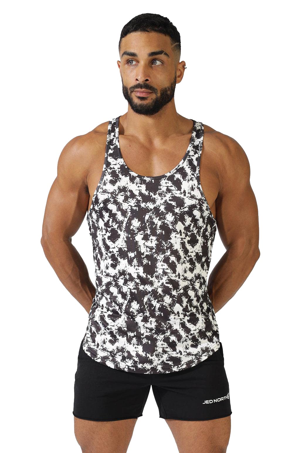 Jed North Men's Graphic Bodybuilding Tank Tops Gym Stringers Racerback,AbstractBlackWhite,Medium