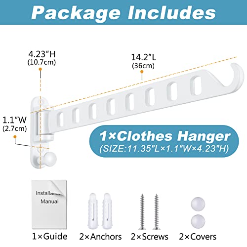SKIKEN White Closet Hanger with Swing Arm, 8-Hole Heavy Duty Coat Hanger, Space Saver for Closet, Small Drying Hanger Rack for Laundry Room, Bathroom, Sturdy, Aluminum (1Pack, White)