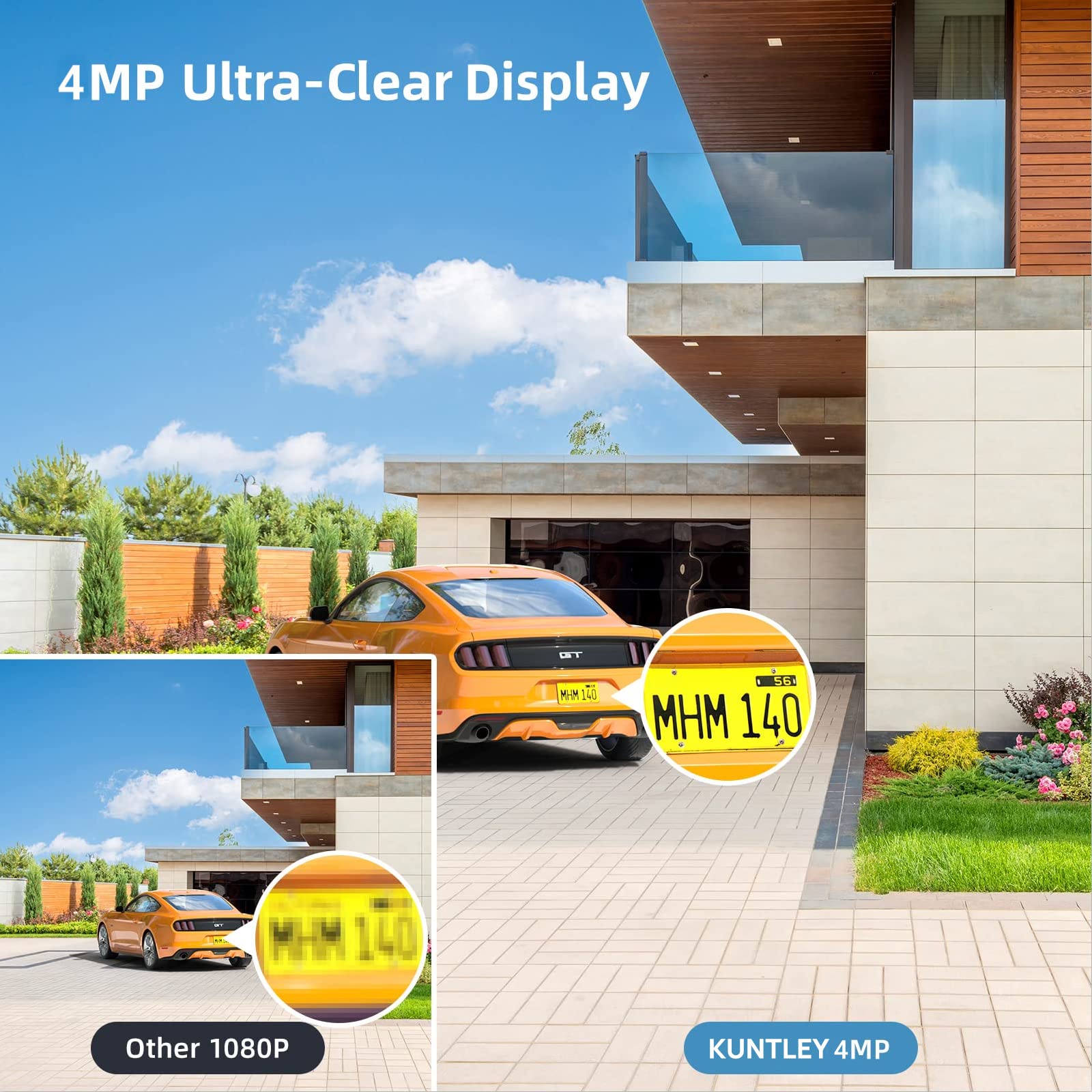 KUNTLEY 4MP UHD Security Cameras Outdoor Wireless Solar Powered,Pan Tilt 360°View Battery WiFi Security Cameras for Home Security,Color Night Vision, 2 Way Talk, IP65 Waterproof SD/Cloud WiFi Camera