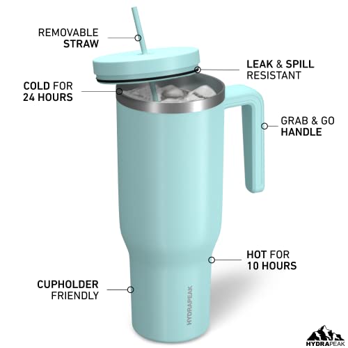 Hydrapeak Voyager 40 oz Tumbler with Handle and Straw Lid | Reusable Stainless Steel Water Bottle Travel Mug Cupholder Friendly | Insulated Cup (Black Leopard)