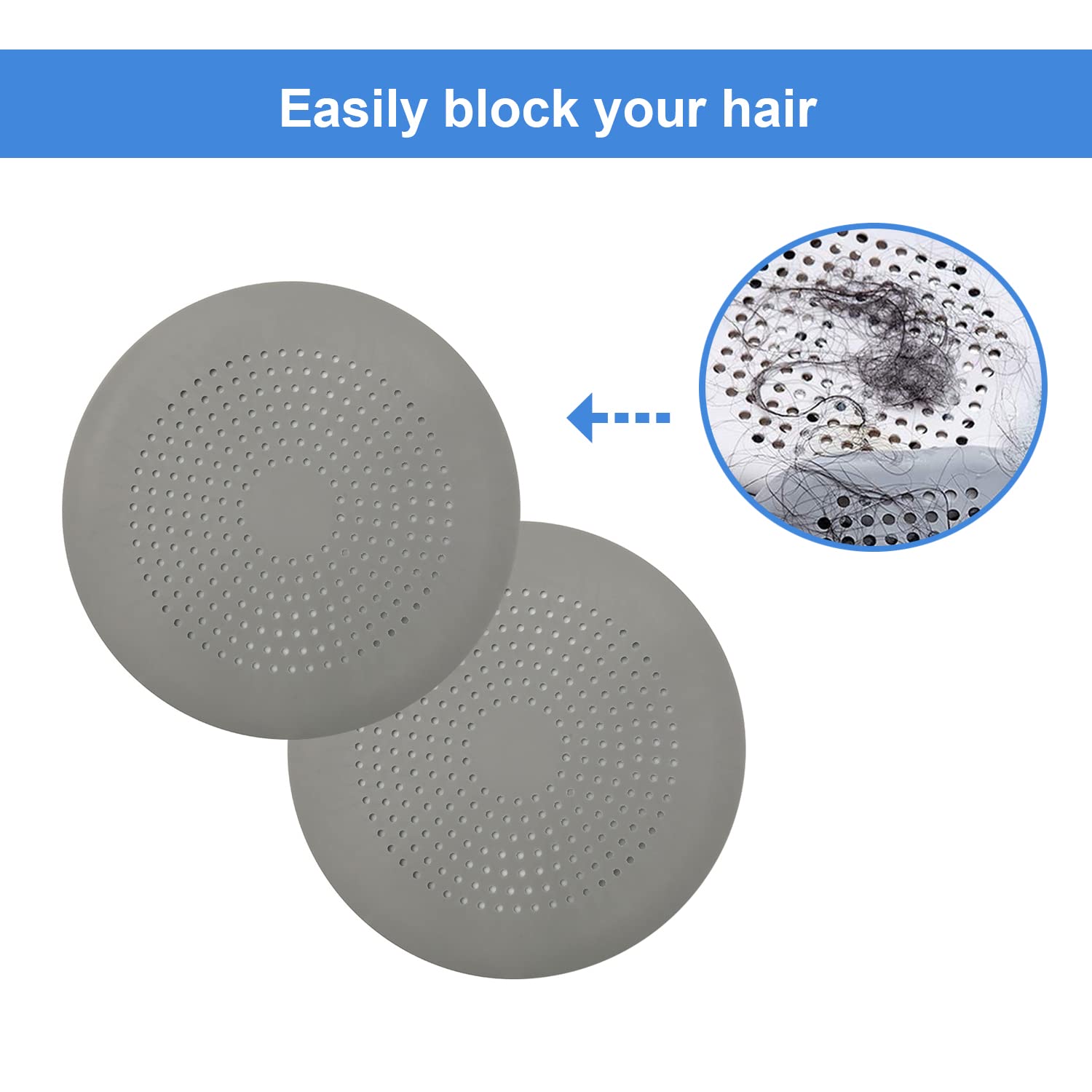 Hair Catcher Round Silicone Hair Stopper with Suction Cup Quick & Easy to Install Perfect for Bathroom, Bathtub & Kitchen Use - Pack of 2 (Black)