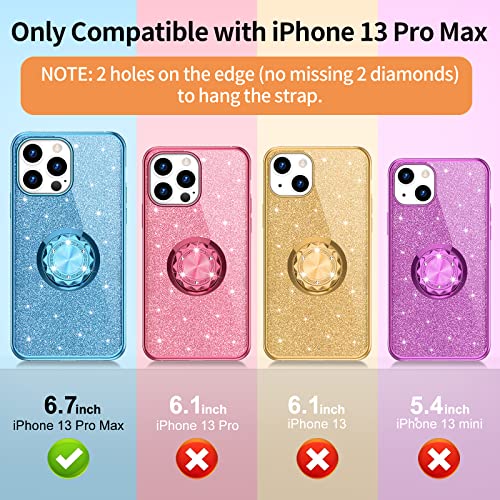 OCYCLONE iPhone 13 Pro Max 6.7" Glitter Case - Sparkle Diamond Cover with Ring Stand for Women & Girls - Blue