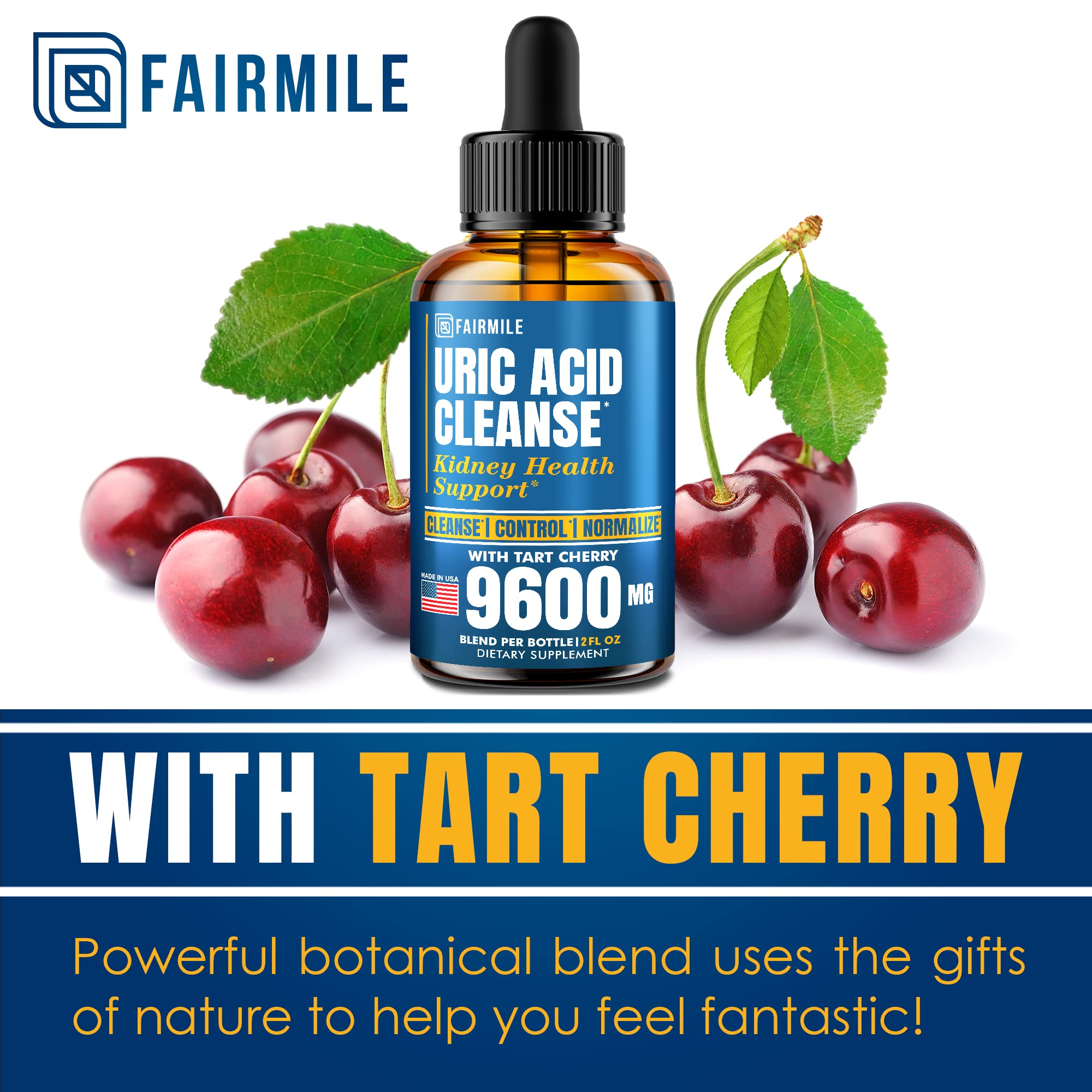 FAIRMILE Uric Acid Cleanse with Tart Cherry 9600mg - Made in USA - Joint Comfort & Detoxification - Liquid Uric Acid Support Formula for High BioAvailability