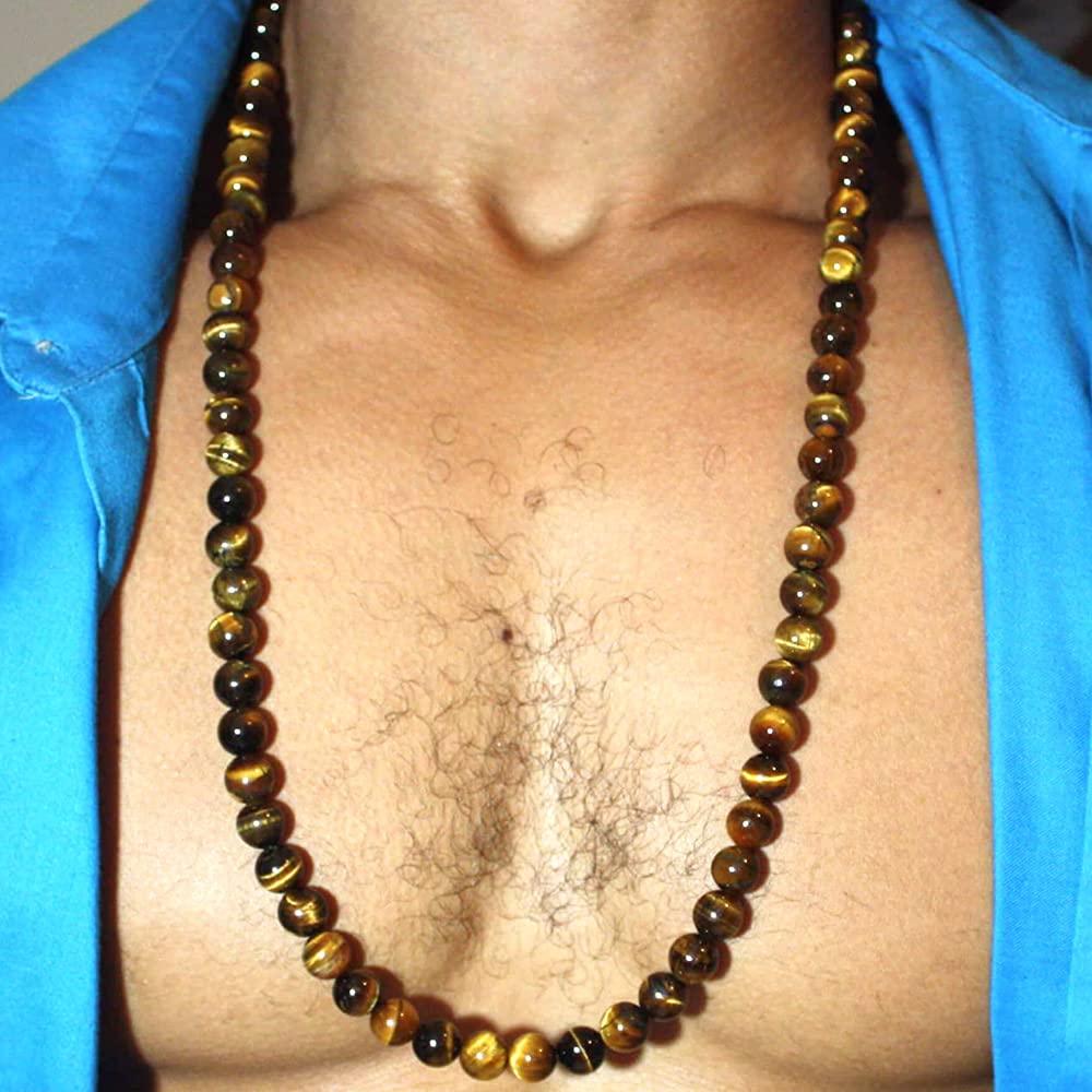 IFIX Cross 12mm Tiger Eye Beads Necklace Gemstone beads Necklace Jewelry 22" Long
