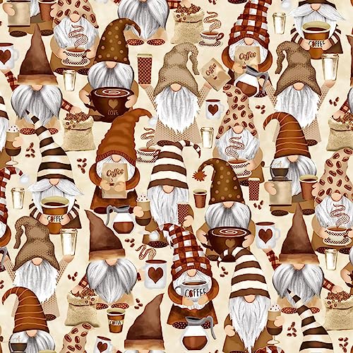 Timeless Treasures Espresso Yourself by Gail Cadden CD2027 Beige Coffee Gnomes Fabric