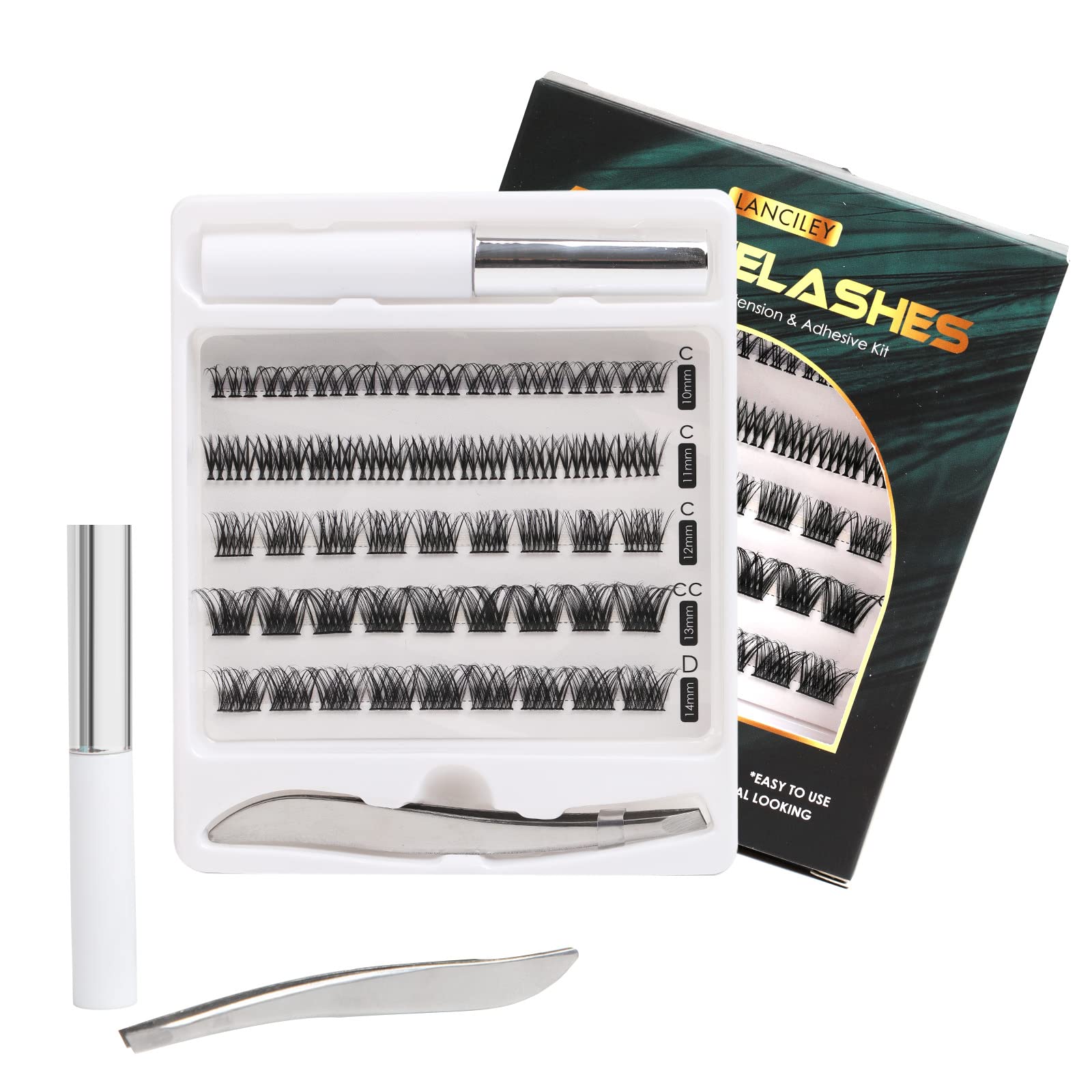 Lanciley Lash Clusters DIY Eyelash Extensions 45 Clusters Lashes 10-14mm 5 Styles C CC D Curl Individual Lashes with Eyelash Glue Thin Band Reusable Soft & Comfortable Lashes Cluster DIY at Home