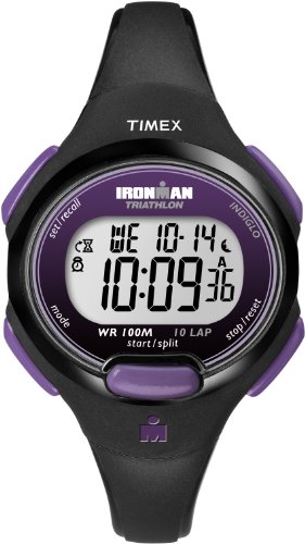 Timex Women's T5K523 Ironman Essential 10 Mid-Size Black/Purple Resin Strap Watch