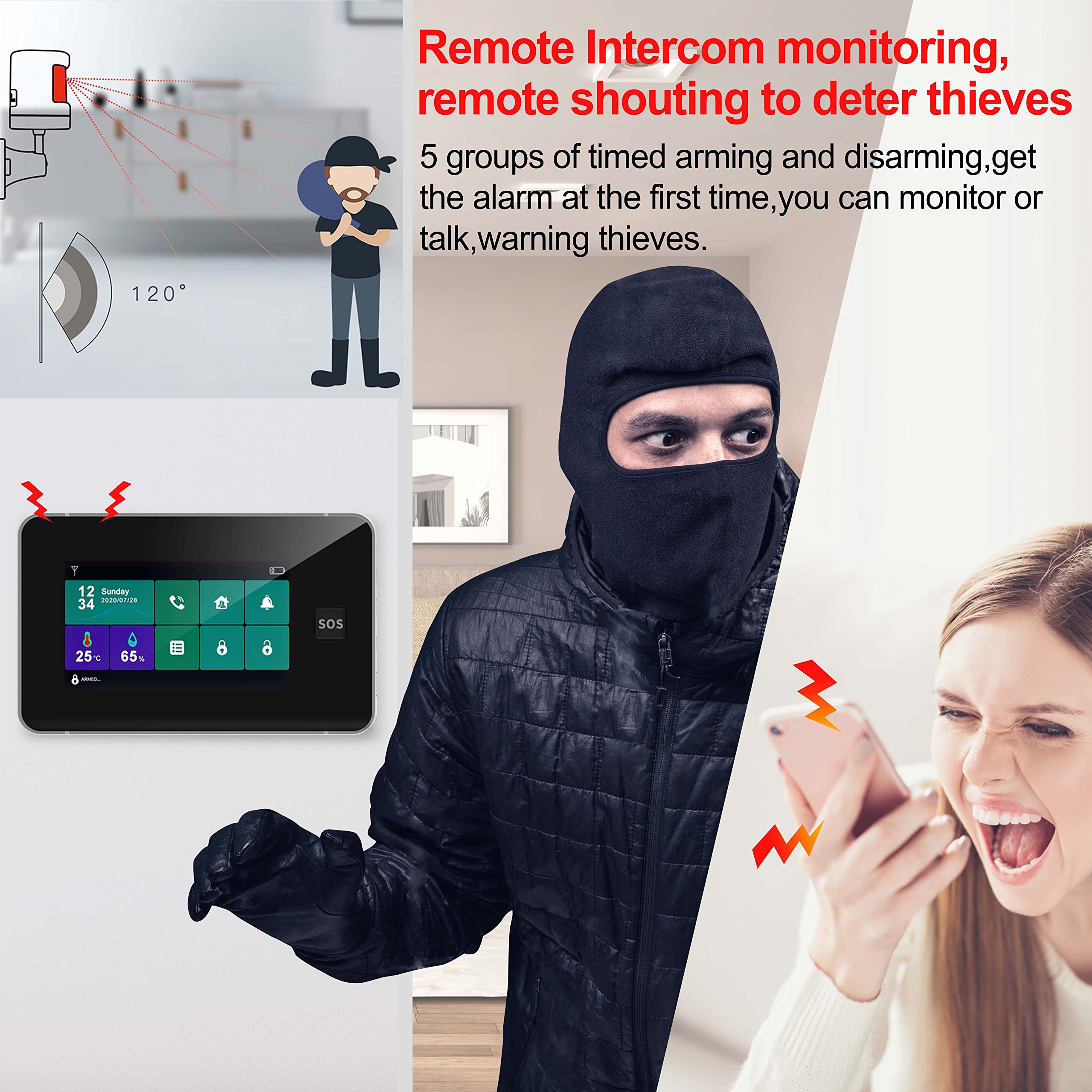 icyber WiFi Home Security Alarm System, DIY Wireless Burglar Alarm System Kit, 4.3 inch Touch Screen Panel, APP Remote Control, Compatible with Alexa and Google Assistant (NO Monthly Fees)
