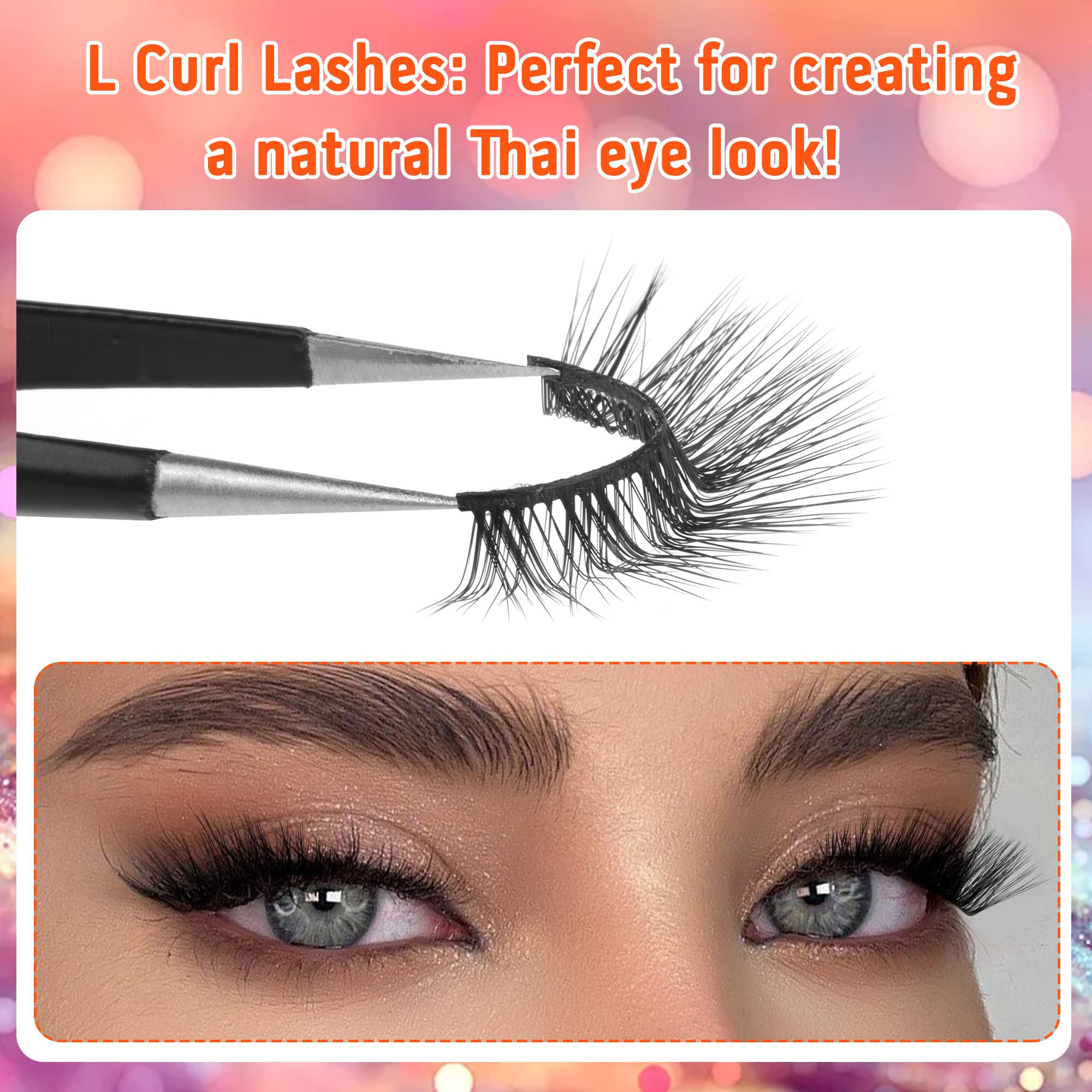 L Curl Lashes Strip Half Lashes Natural Look False Eyelashes Wispy 3D Fluffy Fake Eyelashes Strip Cat Eye Lashes Pack 7 Pairs Reusable Lashes that Look Like Extensions