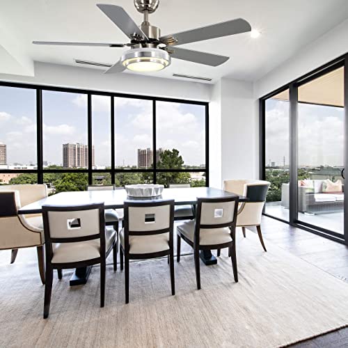 FINXIN Indoor Ceiling Fan Light Fixtures Remote LED 52 Brushed Nickel Ceiling Fans For Bedroom,Living Room,Dining Room Including Motor,Remote Switch (52" 5-Blades)