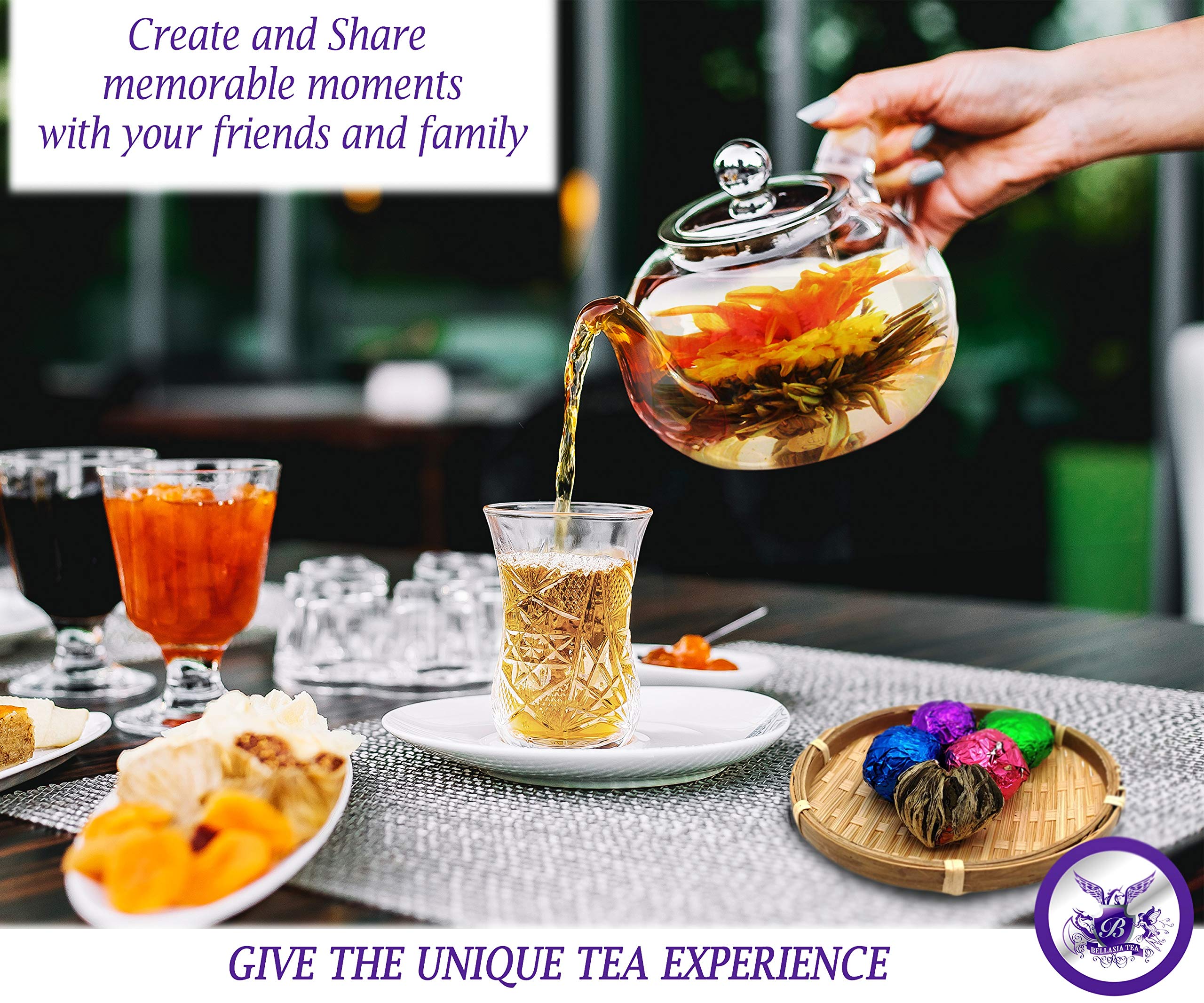 Fairy Garden Blooming Tea Flowers - Variety Pack Includes 4 Different Flavors - 12 Flowering Tea Balls In Total-Naturally Flavored Flowering Tea - Blooming Tea Fruit Wrapped to Preserve Freshness